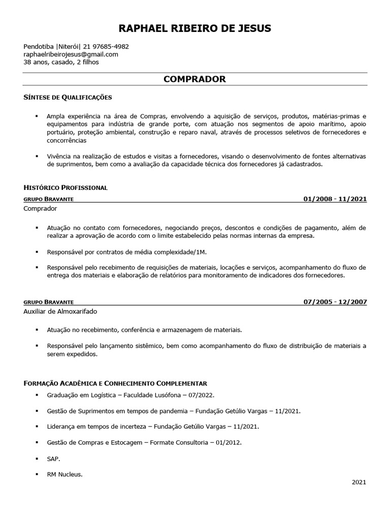 CV Raphael Ribeiro de Jesus Comprador | PDF