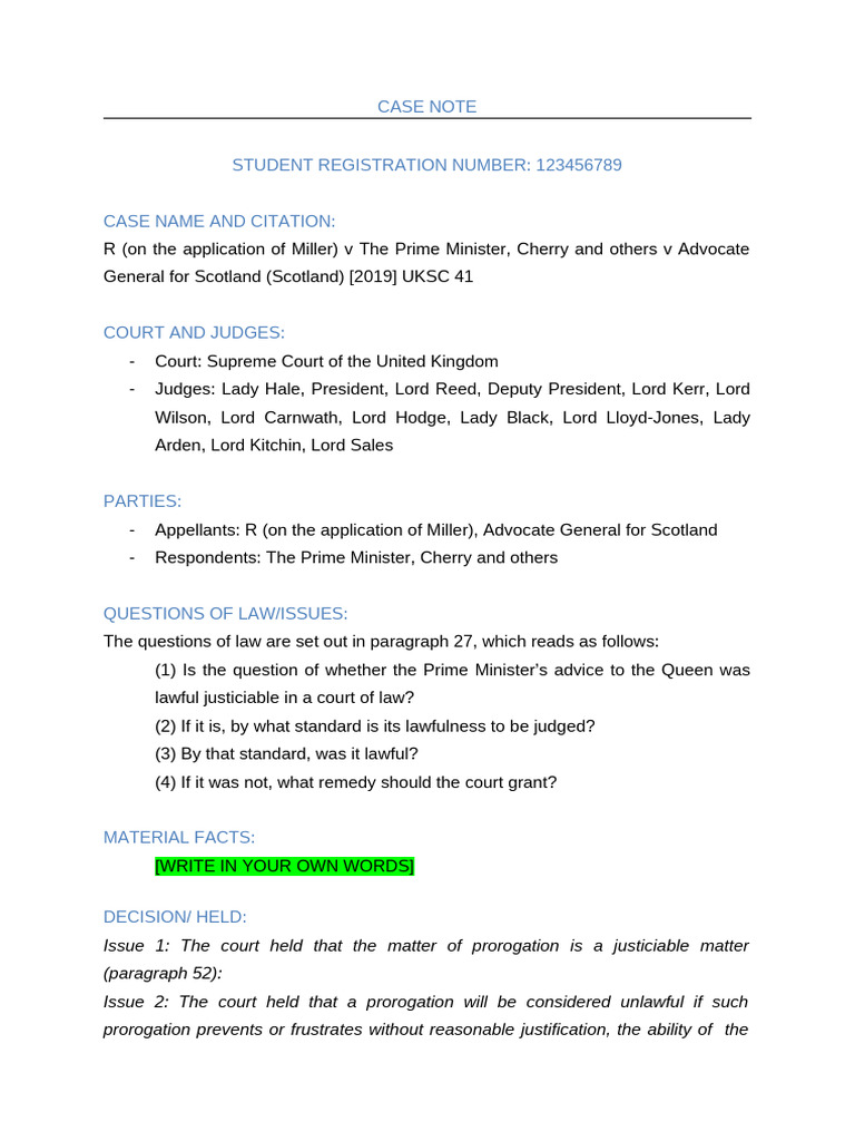 Case Note (Template - 21.01.2025) | PDF