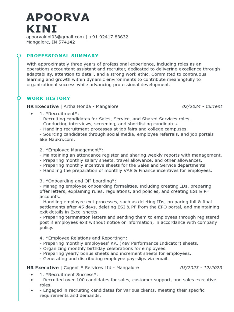Apoorva Kini CV | PDF | Recruitment | Employment