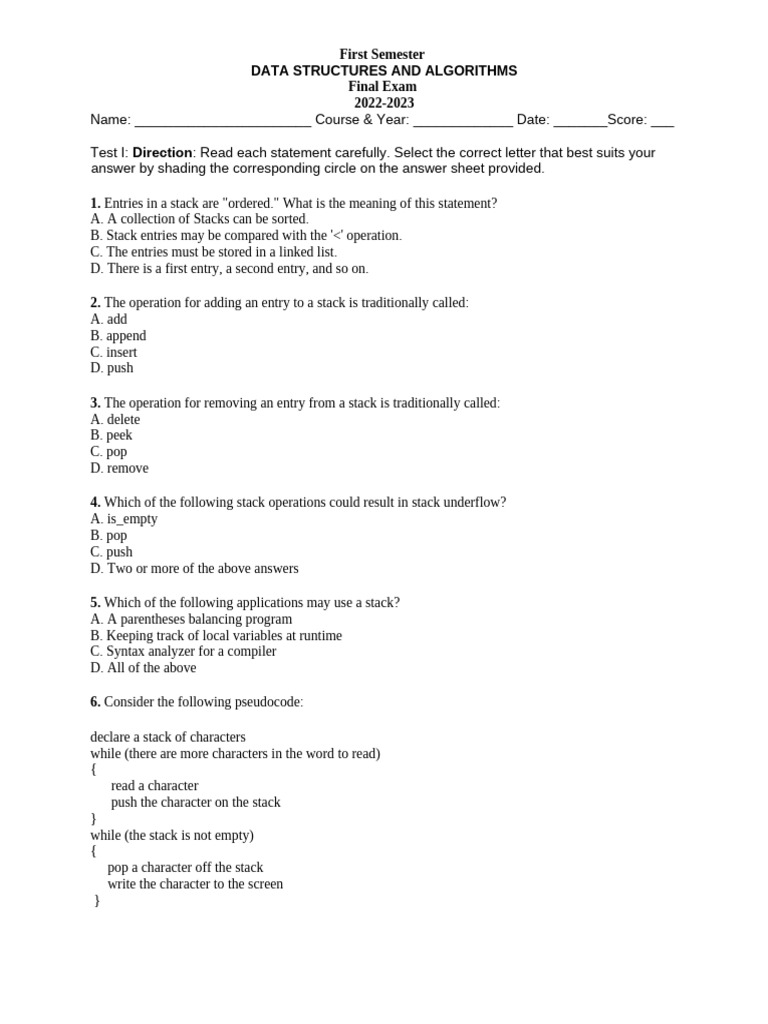Final Exam Data Structure | PDF | Queue (Abstract Data Type) | Applied Mathematics