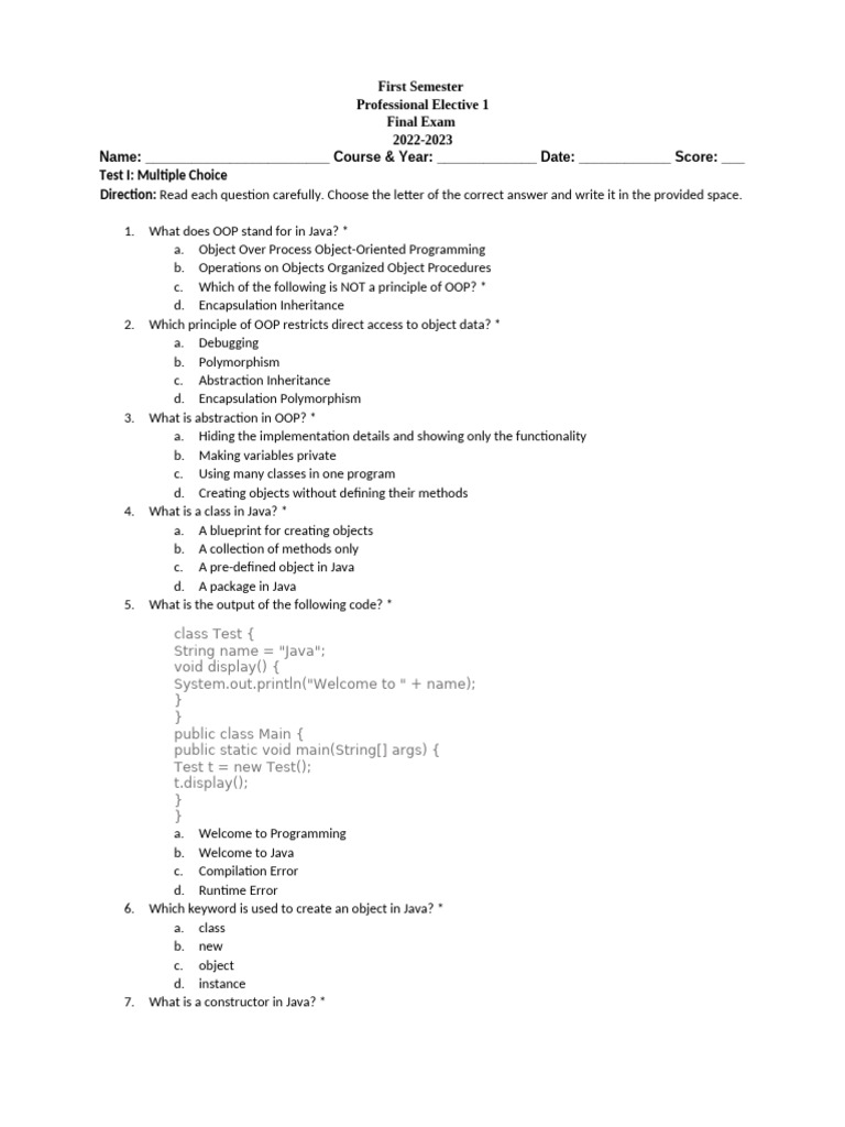 Final Exam OOP | PDF | Method (Computer Programming) | Class (Computer Programming)