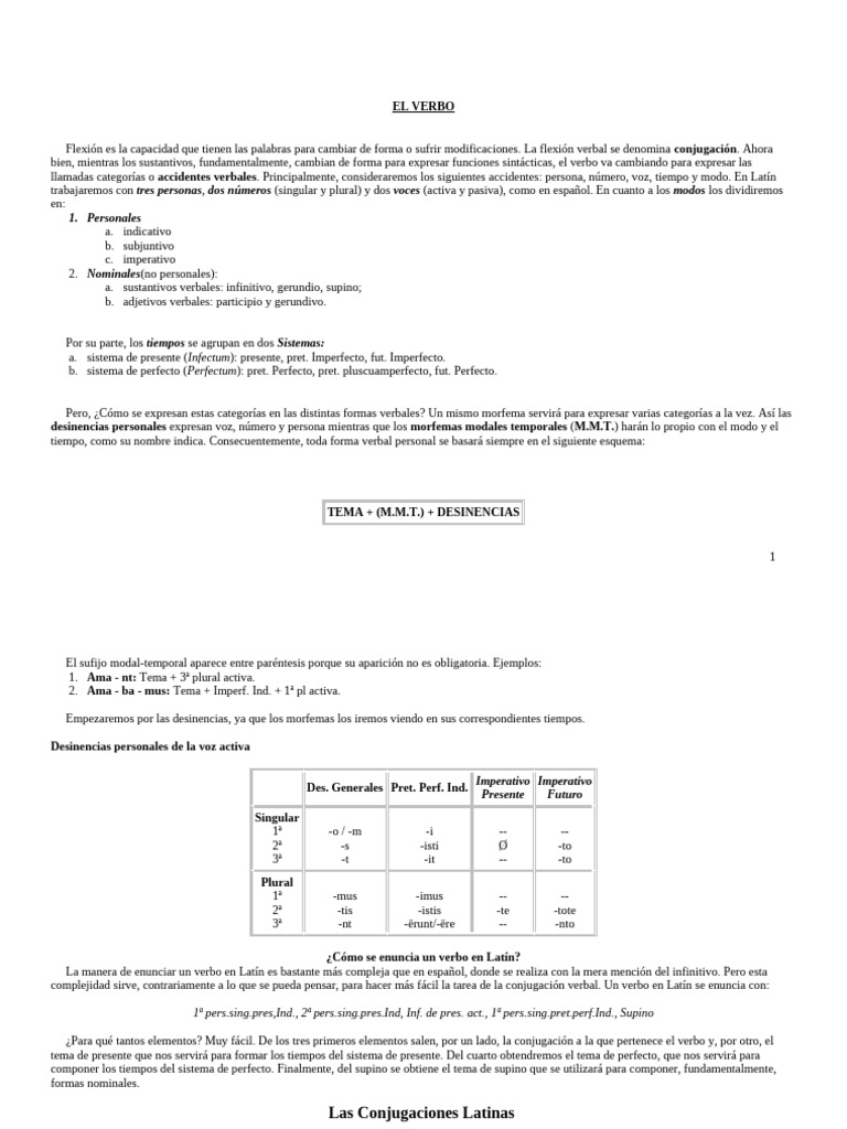 Conjugación del Verbo en Latín | PDF | Verbo | latín