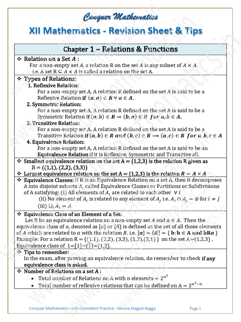 XII - Revision Sheet maths | PDF | Trigonometric Functions | Function ...