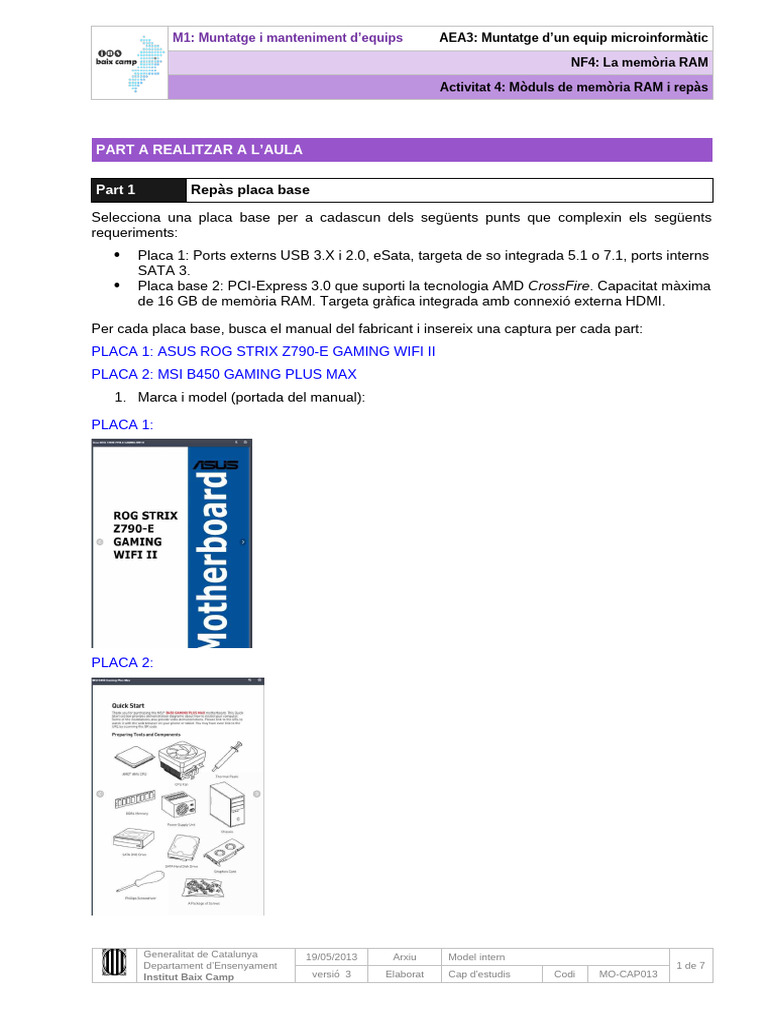 AEA3-NF4-Activitat1 - Mòduls de Memòria RAM I Repàs - AULA | PDF