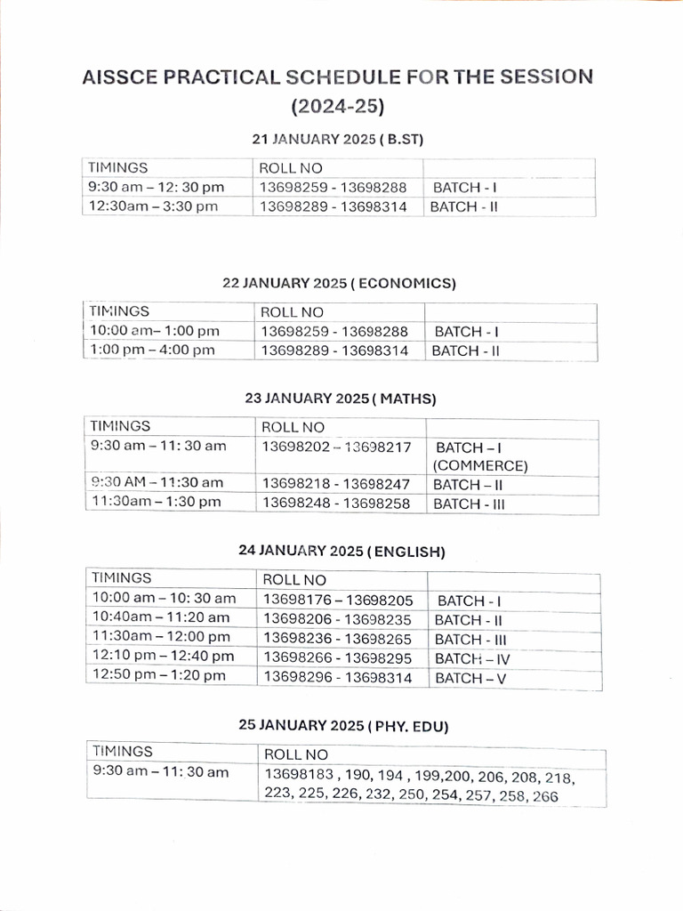 AISSCE 2025 Practical Exam Schedule | PDF