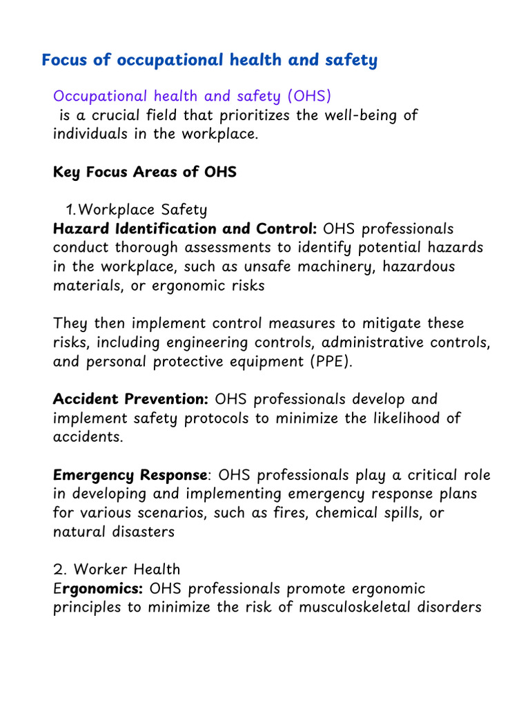 Focus-of-occupational-health-and-safety | PDF | Occupational Safety And Health | Personal ...