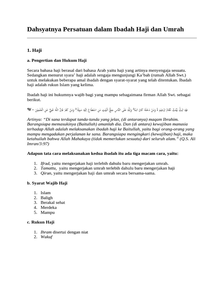 Dahsyatnya Persatuan Dalam Ibadah Haji Dan Umrah | PDF