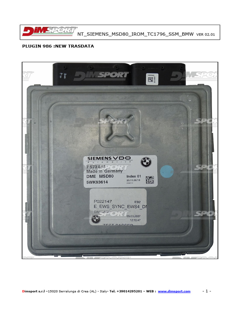 NT Siemens Msd80 Irom Tc1796 SSM BMW 1033 | PDF | Electronics ...
