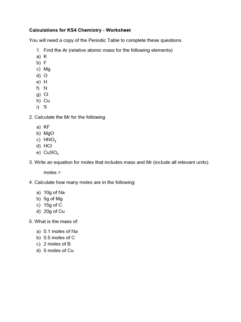GCSE Moles and Chemical Calculations | PDF | Mole (Unit) | Concentration