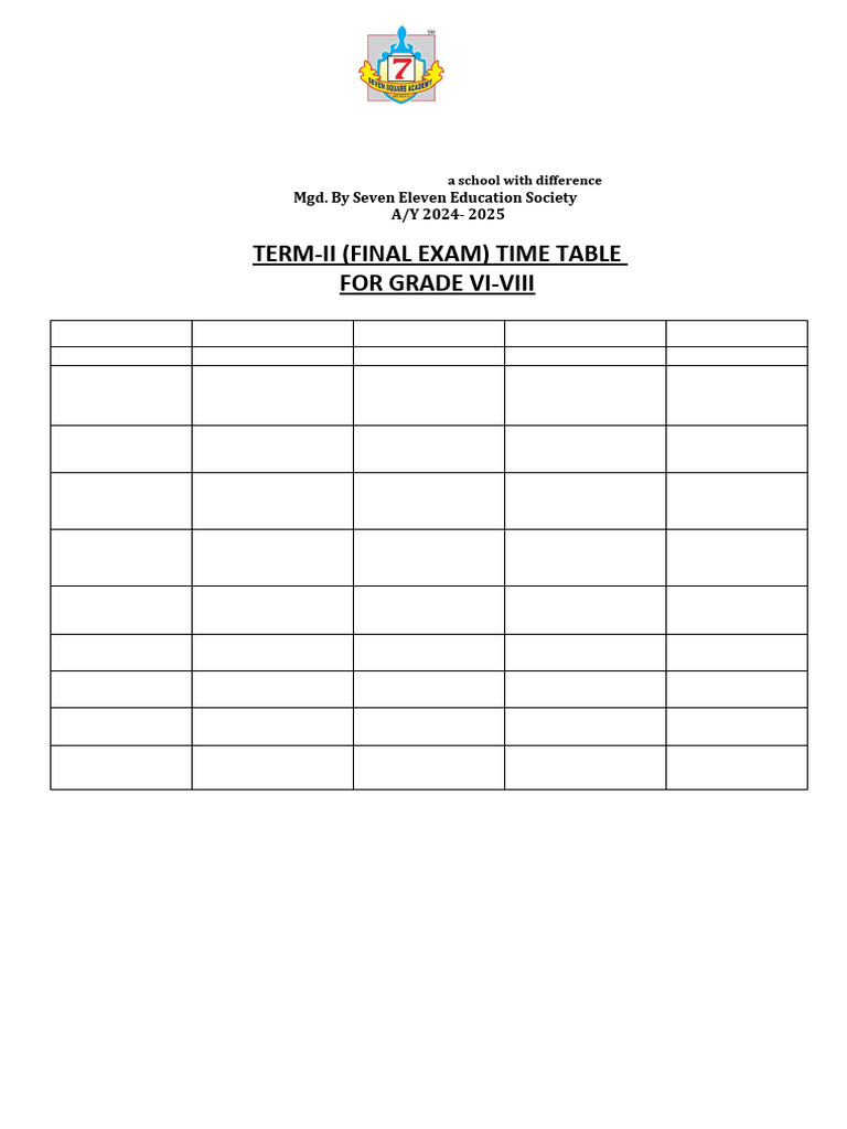 Pa-Ii Vi-Viii Time Table-2 | PDF