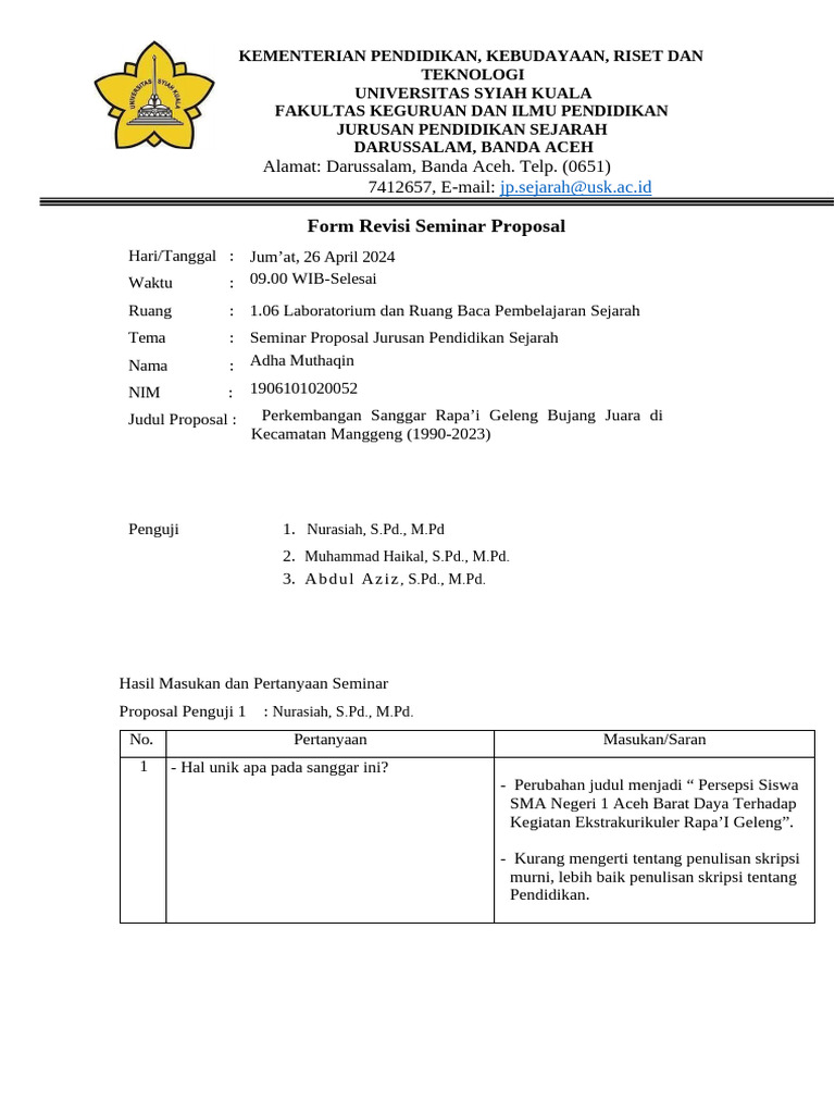 Form Revisi Seminar Proposal | PDF