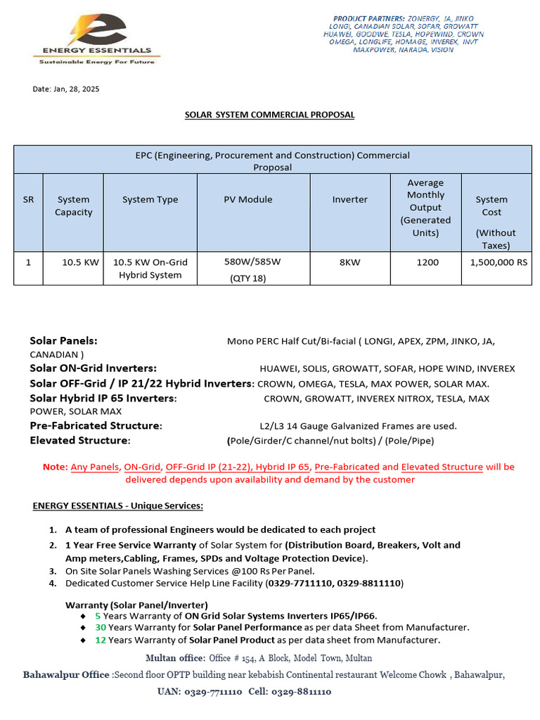 10.5kW On-Grid Solar System Proposal | PDF | Solar Power | Photovoltaic ...