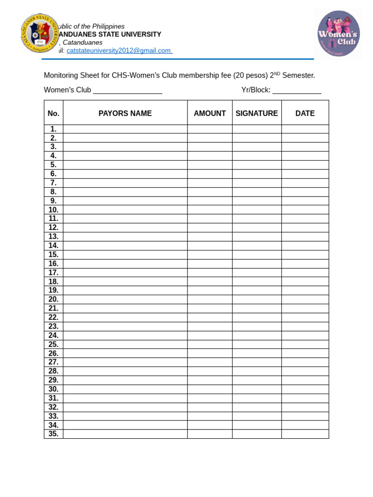 Monitoring Sheet For Membership Fee 2ND Sem | PDF