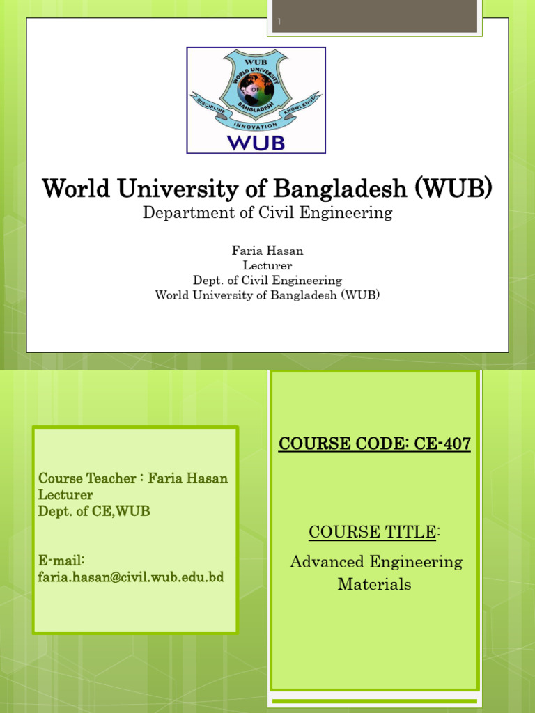 1. PDF CE-407( Advanced Engineering Materials -Lecture 01 ) | PDF ...