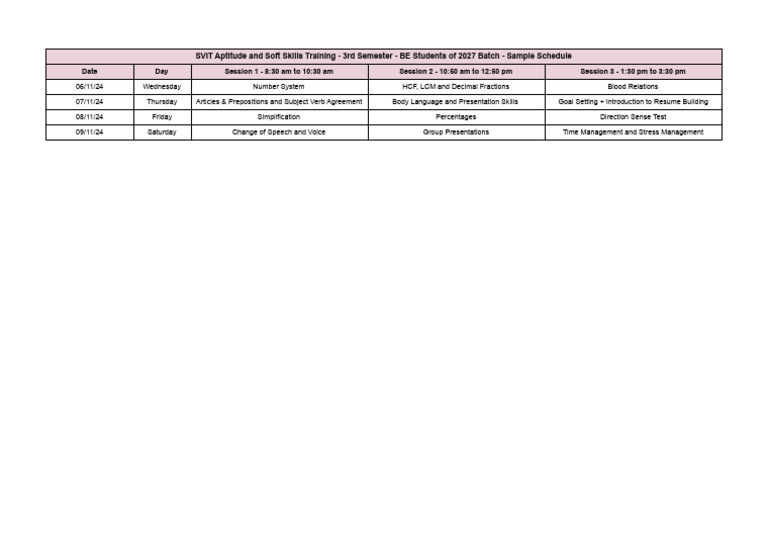 3rd Semester - BE 2027 Batch - Sample Schedule | PDF