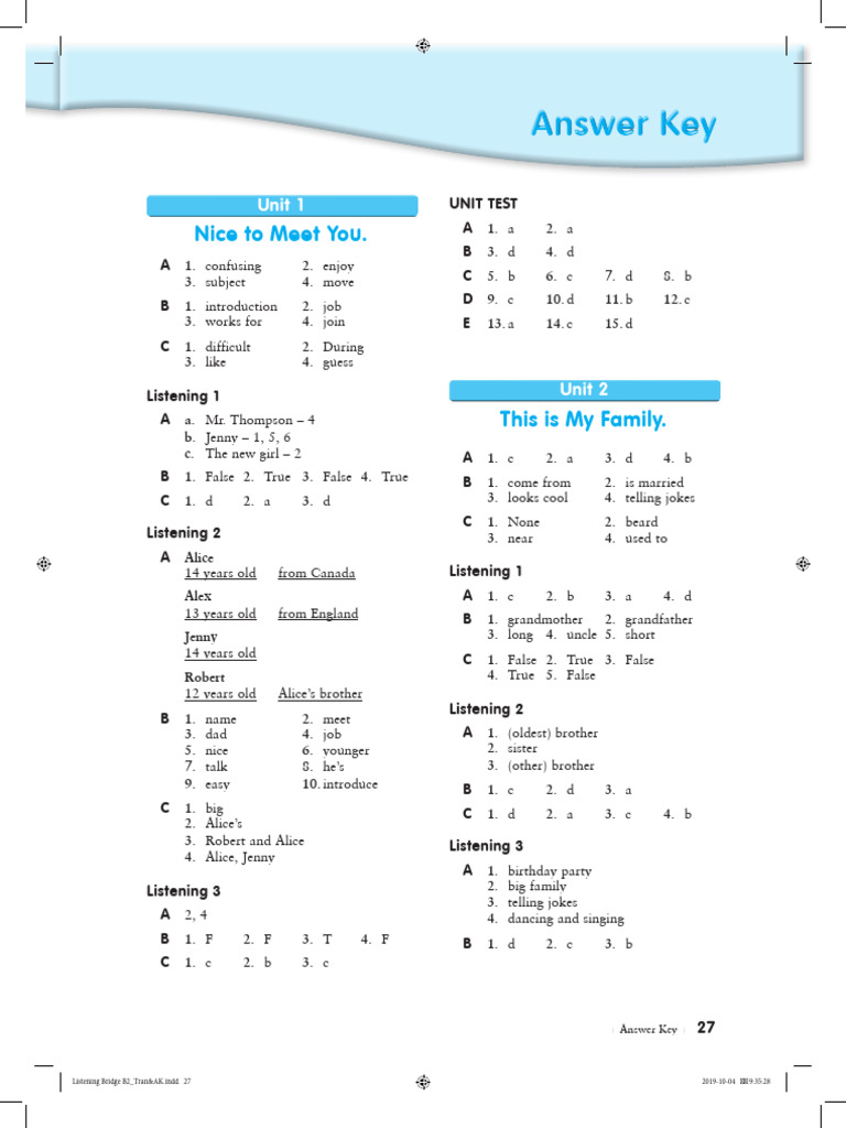 Expanding Skills For Listening 2 Answer Key | PDF