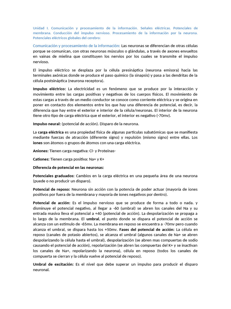 Final Neuro | PDF | Sinapsis | Potencial de acción