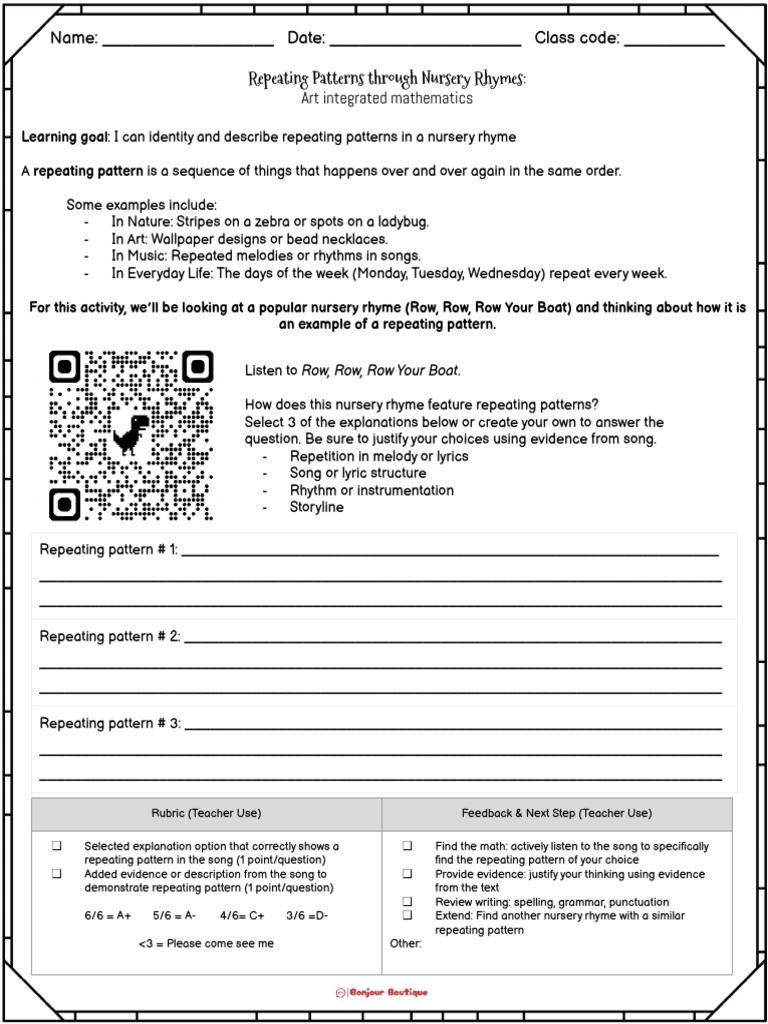 Repeating Patterns - Nursery Rhymes | PDF | Rhyme