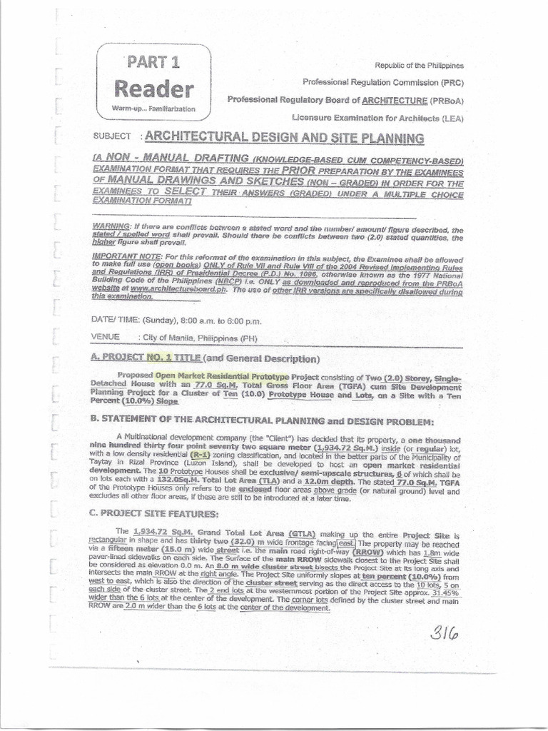 JPT Problem - Arch - L Design & Site Planning - Part 1 | PDF