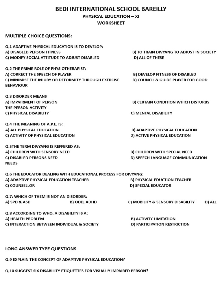 BEDI PHE 11 CHAPTER 4 WORKSHEET | PDF