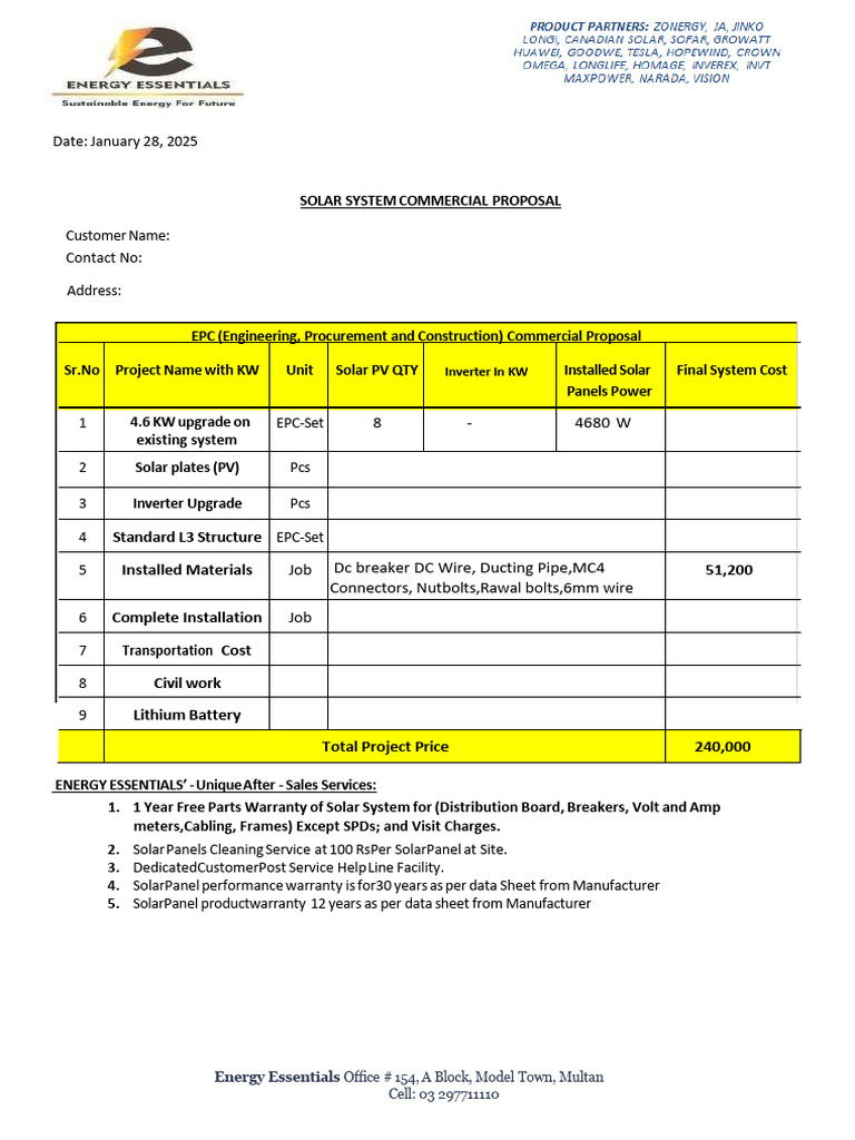 Solar System Proposal for KW Amir 28 | PDF