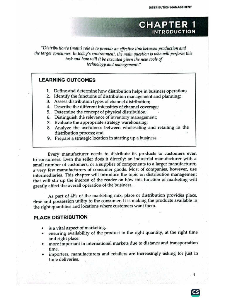 Chapter 1 Introduction To Distribution Management | PDF
