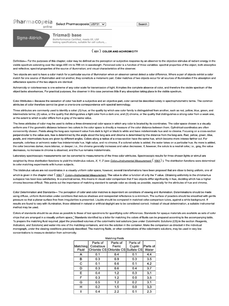 Detecting Color Usp-31-631 | PDF