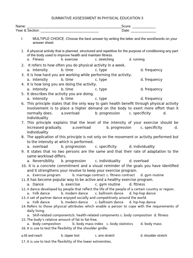 Summative Assessment in Physical Education 3 | PDF | Physical Fitness | Dances