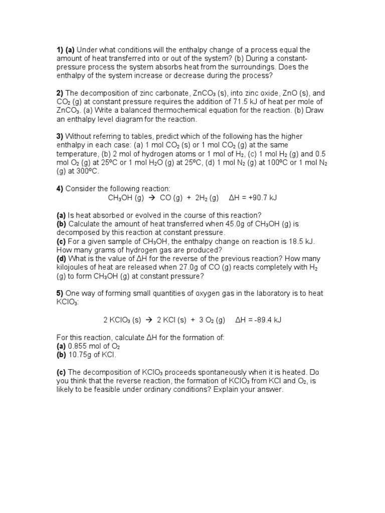 Thermochemistry Problems & Solutions | PDF | Chemical Reactions | Enthalpy