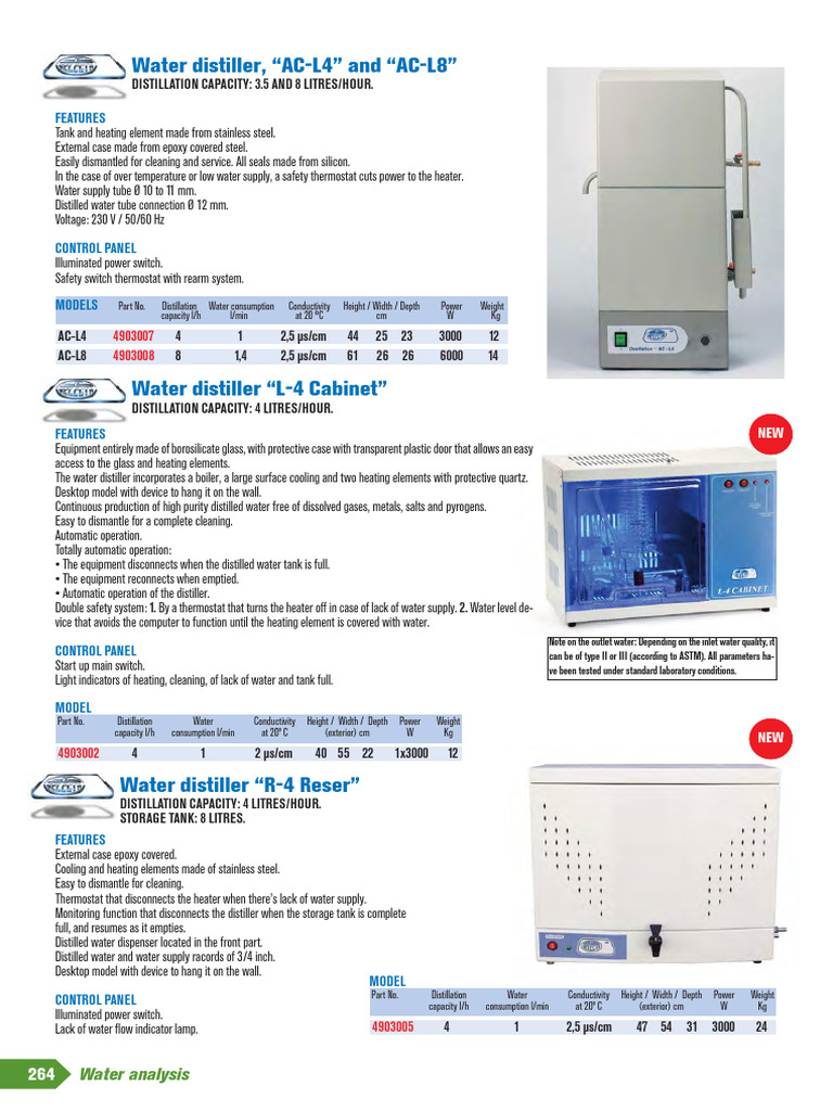 High-Purity Water Distillers Overview | PDF | Water | Thermostat