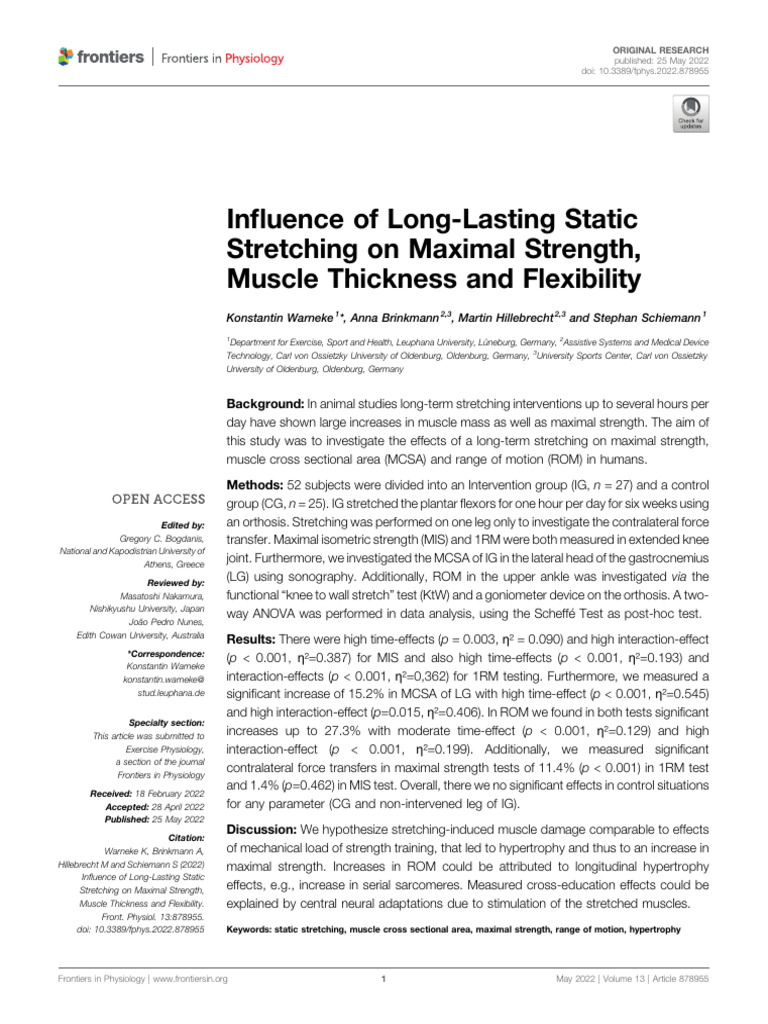 Warneke. Influence of Long-Lasting Static Stretching On Maximal Strength, Muscle Thickness and ...
