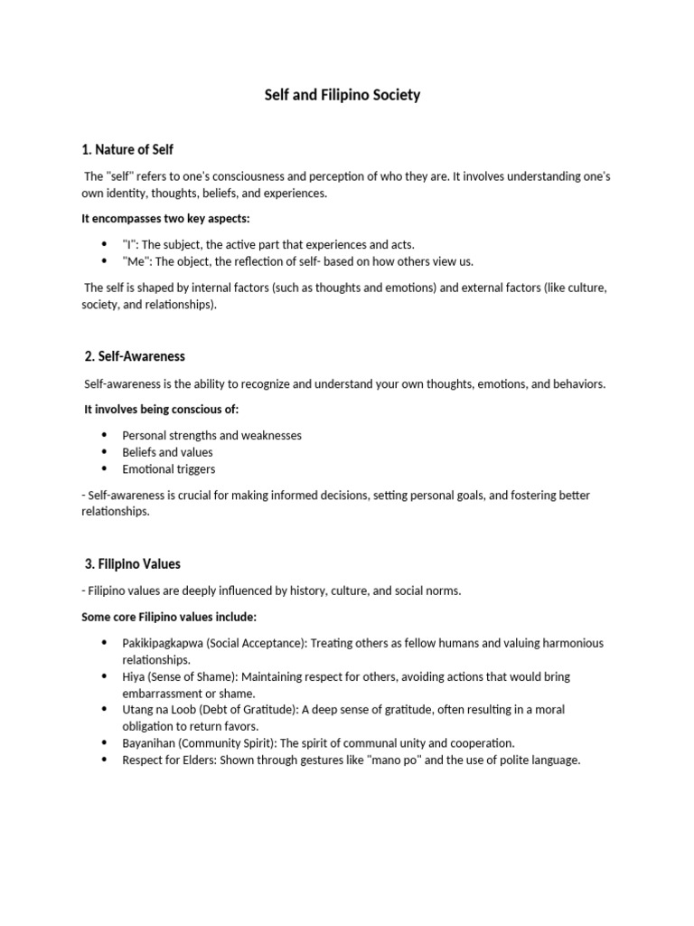 Self and Filipino Society | PDF | Philippines | Identity (Social Science)