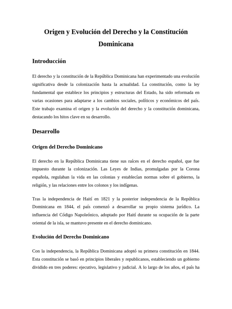 Origen y Evolución Del Derecho y La Constitución Dominicana | PDF | Constitución | República ...