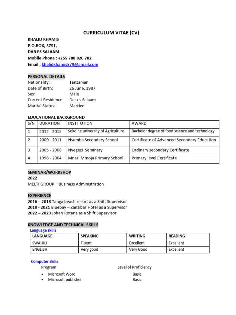 Khalid Khamis CV | PDF
