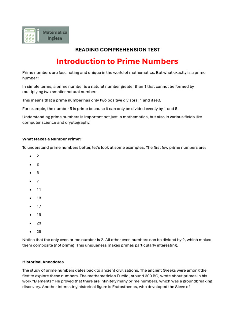 Introduction To Prime Numbers - READING PRACTICE | PDF | Prime Number | Numbers