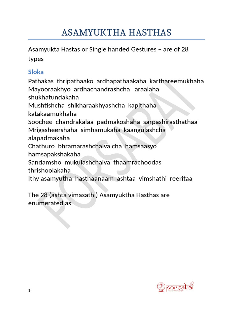 Asamyuktha Hasthas | PDF