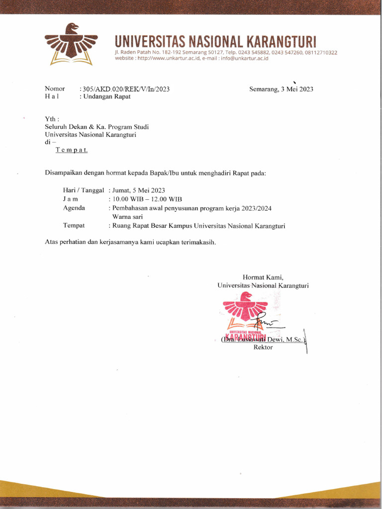 Und No. 305 (Rapat DGN Ka. Prodi - Pembahasan Awal Penyusunan Proker 23-24) | PDF