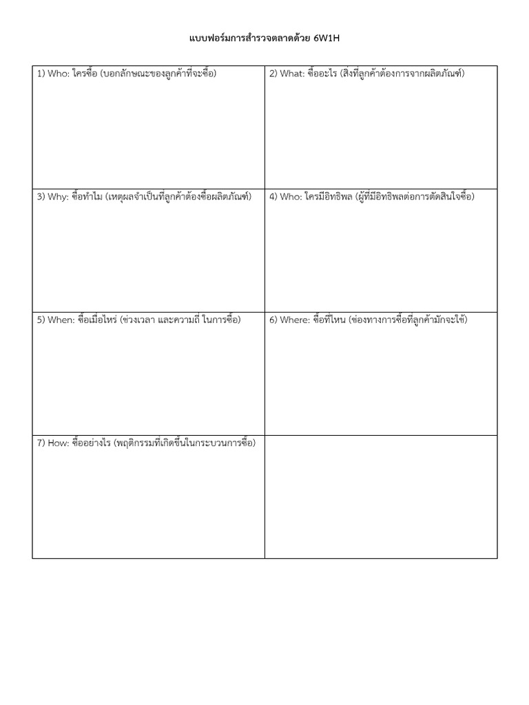 9-แบบฟอร์มการสำรวจตลาดด้วย 6W1H กิจกรรมที่ 5 | PDF