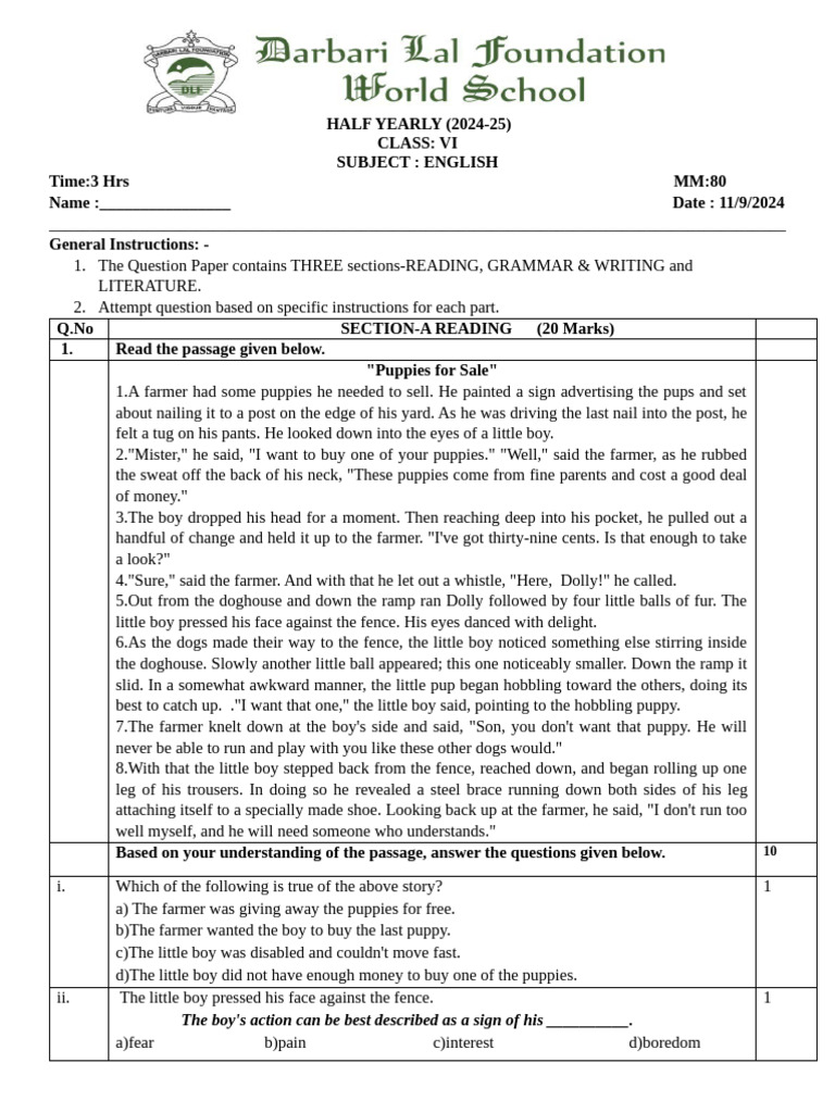 Class VI HY 2024 SET B | PDF | Space Suit