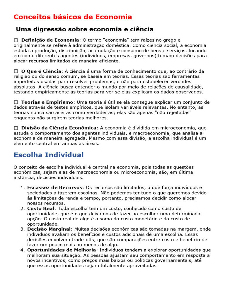 RESUMO Conceitos Básicos de Economia | PDF | Economia | História do pensamento econômico