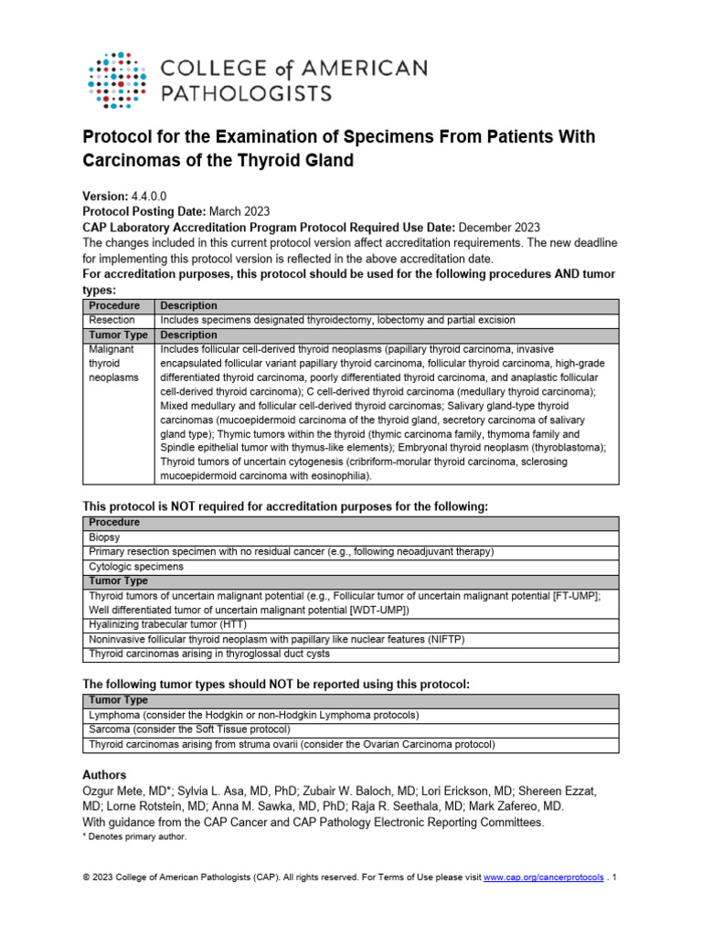 Thyroid Carcinoma Examination Protocol | PDF | Carcinoma | Thyroid