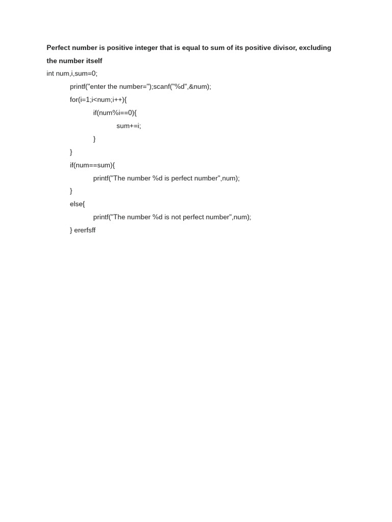Perfect Number Is Positive Integer That Is Equal To Sum of Its Positive Divisor, Excluding The ...