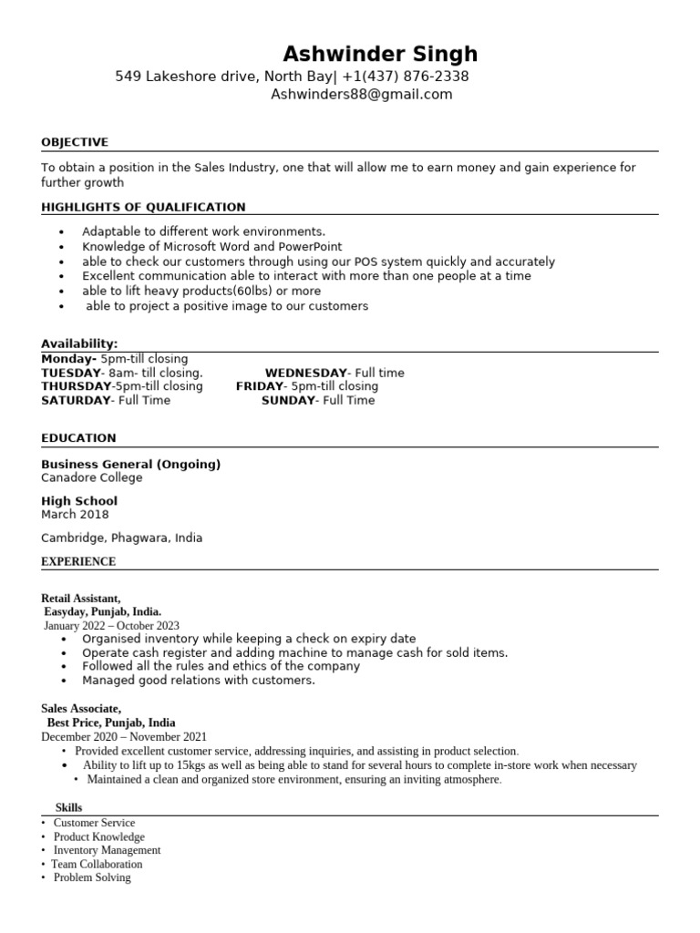 ash resume sales | PDF