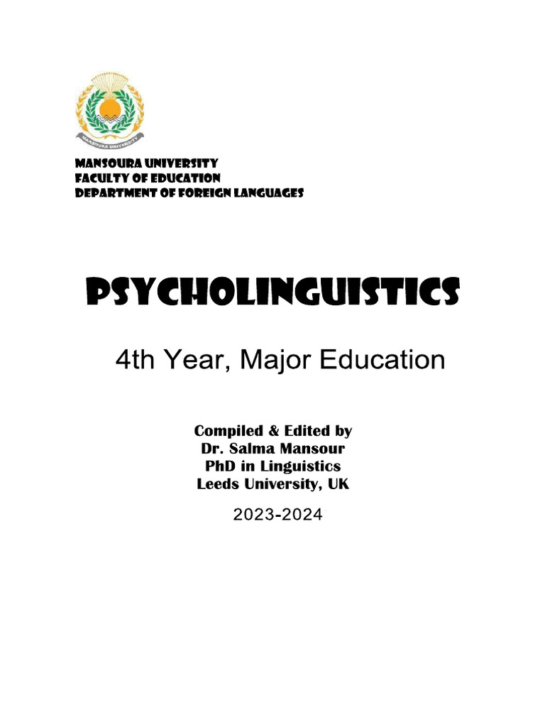 E 416 Psycholinguistics 4 Major | PDF | Psycholinguistics | Language ...