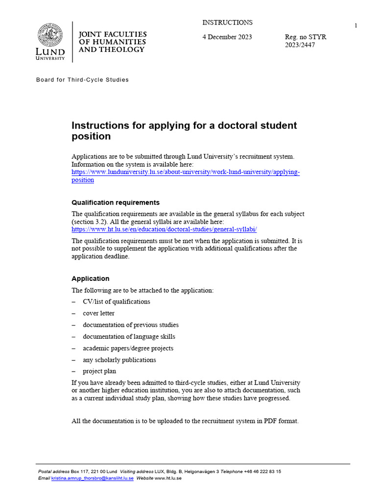 Lund University PhD & Postdoc Positions | PDF | Academic Degree ...