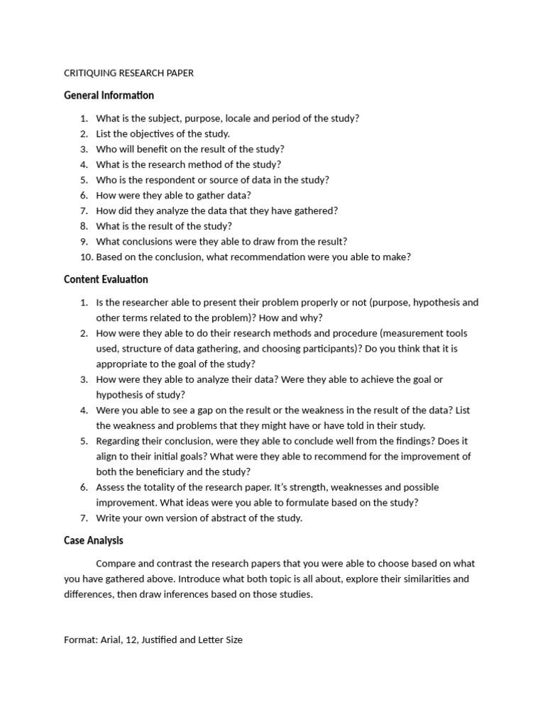 Research Paper Critique Guide | PDF
