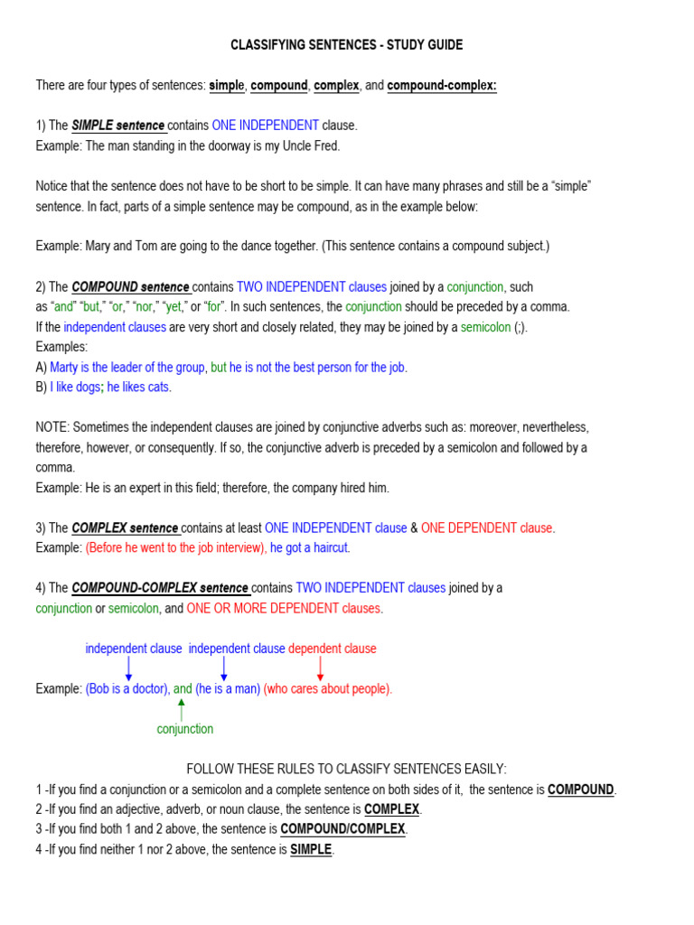 Classifying Sentences - Study Guide | PDF