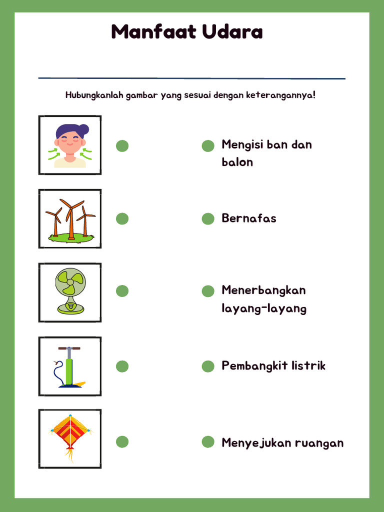 Lembar Kerja TK Tema Air Api Udara Hijau Sederhana | PDF