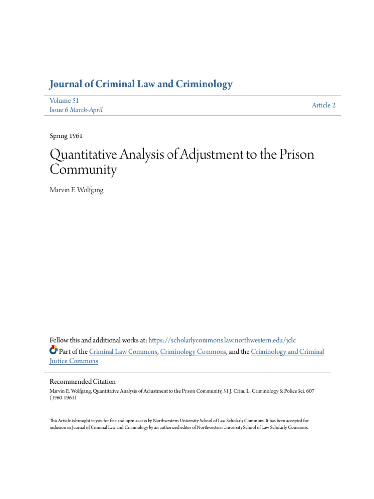 Quantitative Analysis of Adjustment To The Prison Community | PDF ...