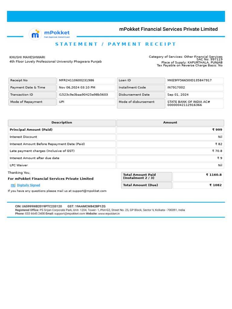 Installment Receipt MKE9FF56650ID135847917 2 | PDF